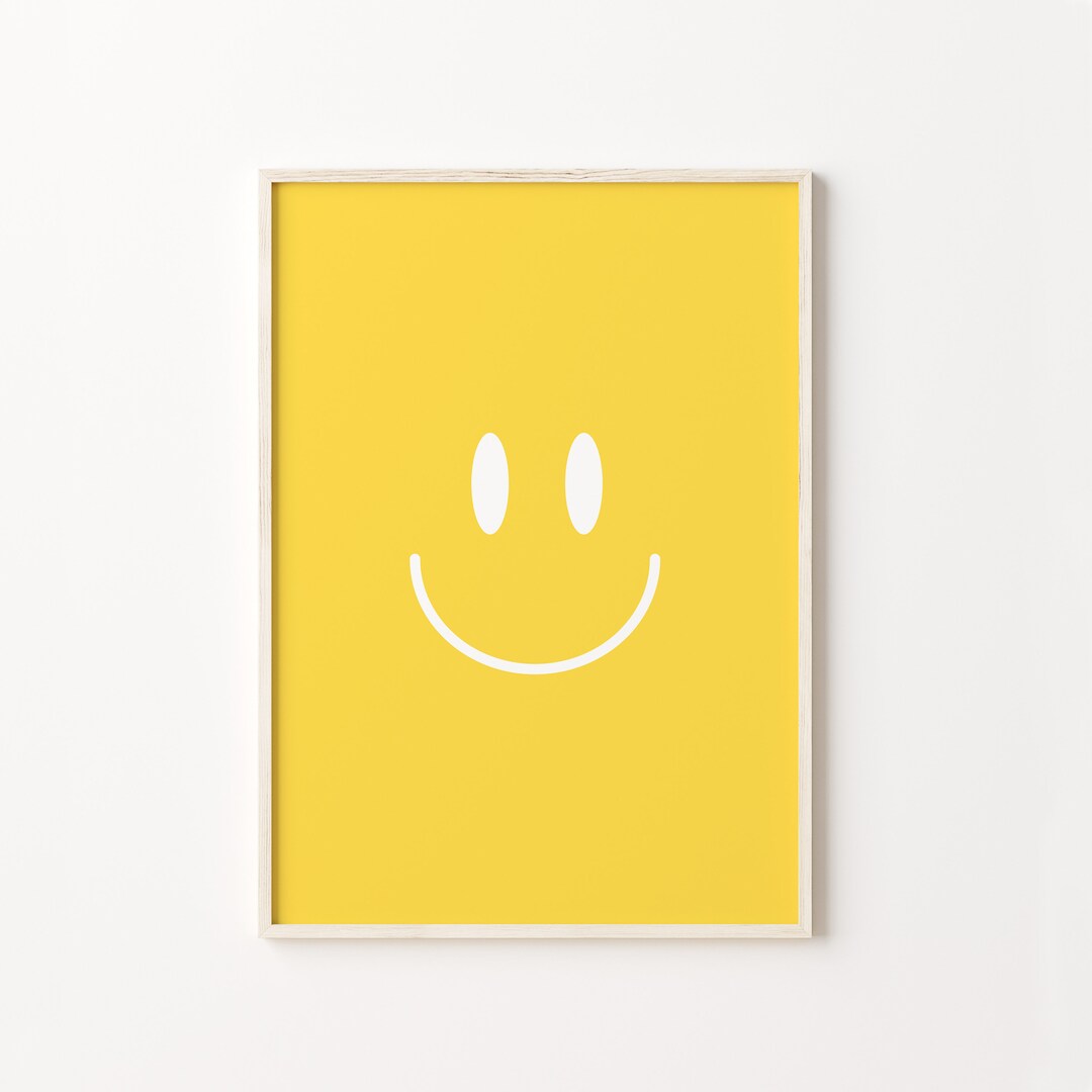 Smiley Face Print, Retro Poster, Yellow Wall Art, Instant Download ...
