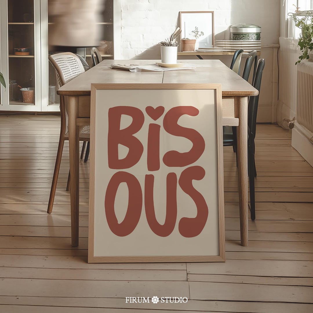 Bisous French Typography Printable Wall Art, Cute Red Hand-lettered ...
