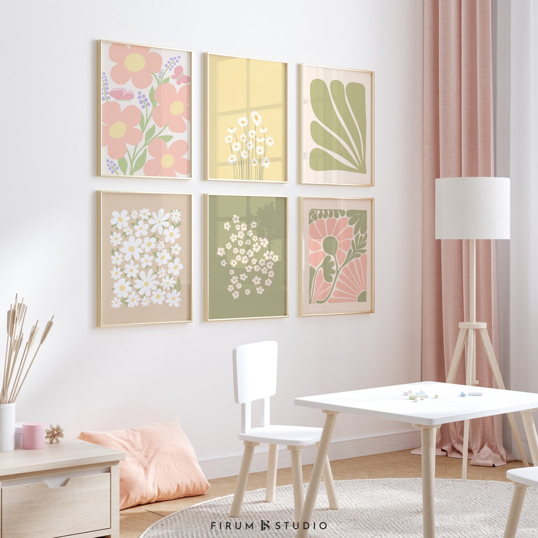 Boho Pastel Gallery Set of 6, Art Prints Download, Flowers Gallery Set ...