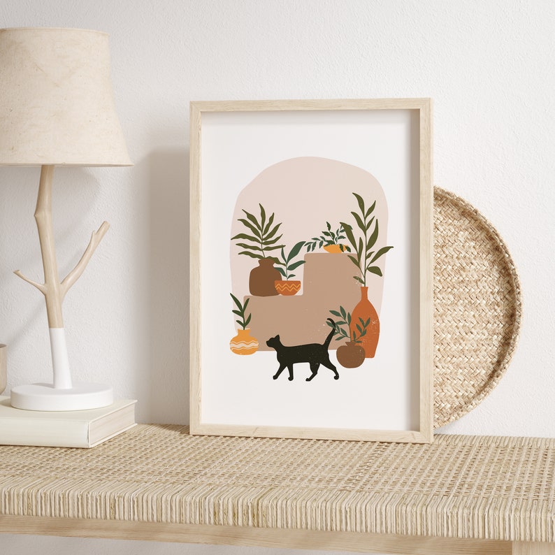 Boho Cat Print, Earth Tones Wall Art, Downloadable Print, Boho ...
