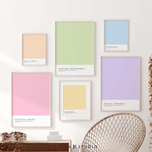 Pastel Gallery Wall, Colour Block Art Set of 6, Digital Prints, Danish ...