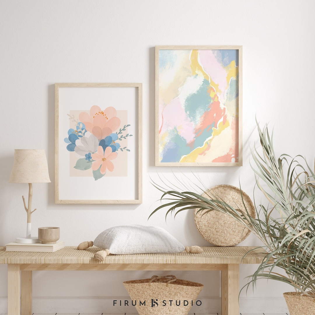 Pastel Print Set, Abstract Set of 2, Maximalist Decor, Danish Pastel ...