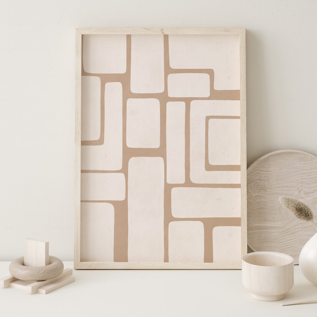 Beige Abstract Art Print, Modern Geometric Shapes, Neutral Apartment ...