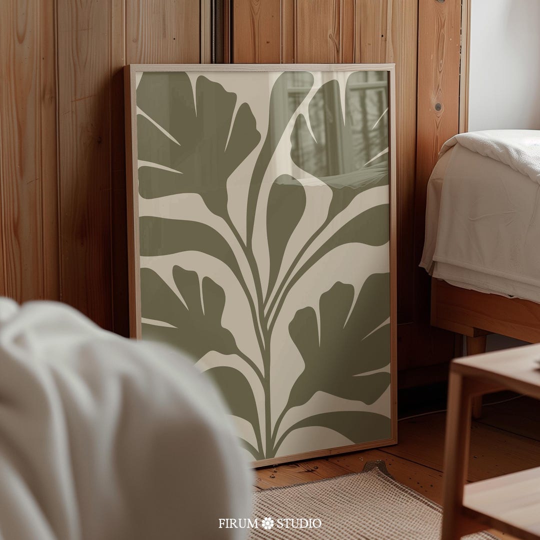 Sage Green Abstract Botanical Print, Japandi Eclectic Wall Art, Digital ...