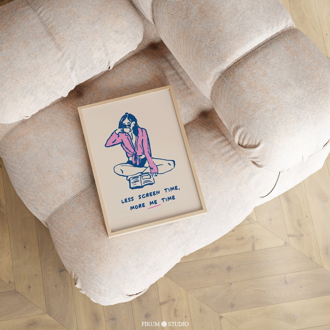 Less Screen Time More Me Time Digital Art Download, Pink and Blue ...