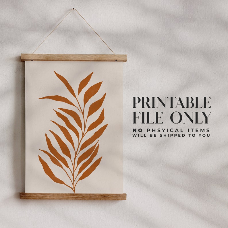 Leaves Drawing Burnt Orange Print Downloadable Art Boho | Etsy