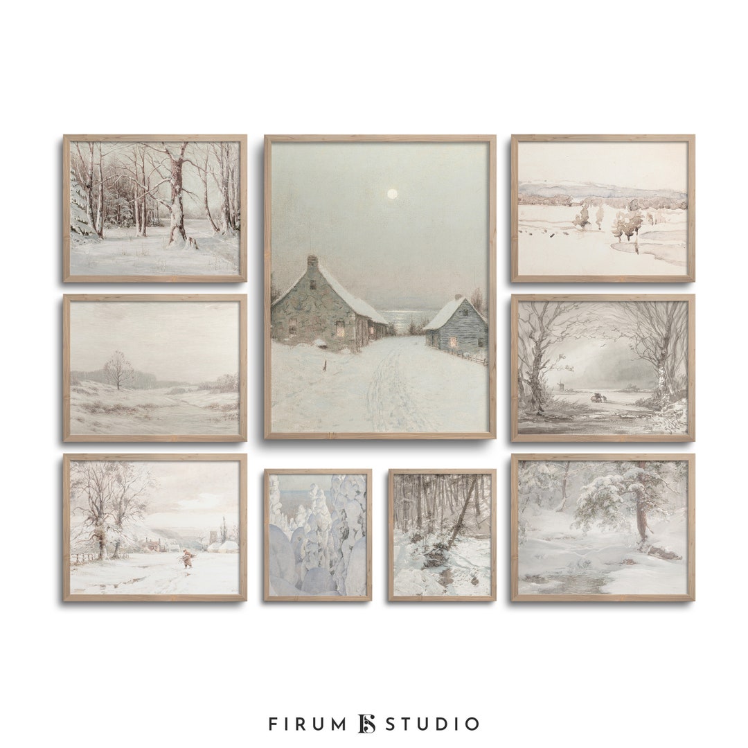 Muted Winter Prints Set of 9, Printable Christmas Gallery, Neutral ...