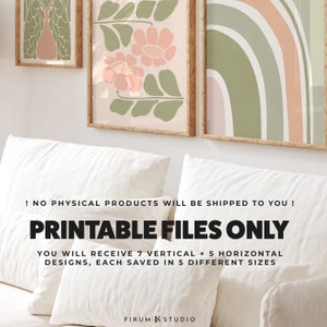 Sage Green and Blush Boho Style Set of 8 Digital Prints, Abstract ...