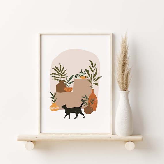 Boho Cat Print Earth Tones Wall Art Downloadable Print Boho | Etsy