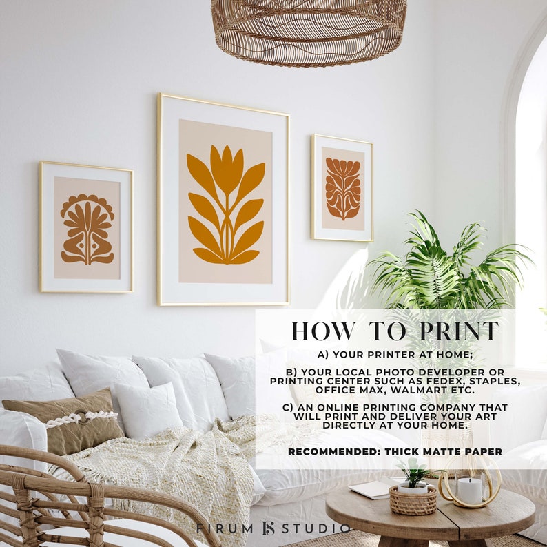 Terracotta Prints, 3 Piece Wall Art, Digital Download, Boho Botanical ...