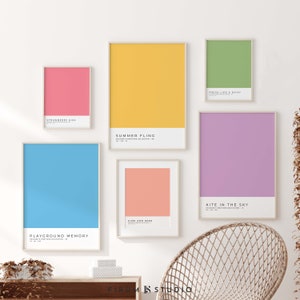 Bright Wall Art Set, 6 Piece Wall Art, Colour Block Art Set, Digital ...