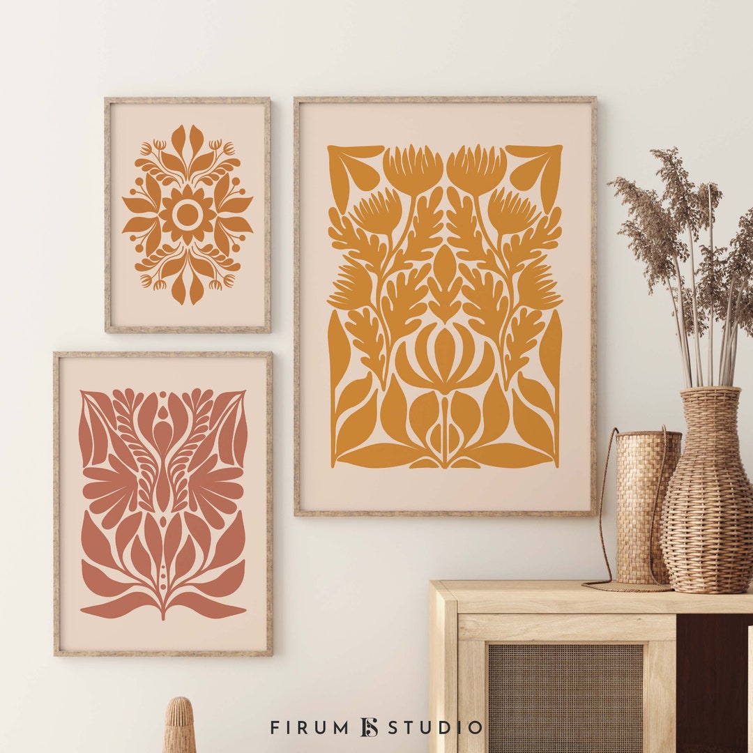 Boho Botanical Wall Art Set, Abstract Terracotta Prints, Digital ...