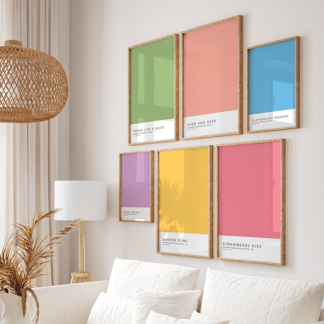 Bright Wall Art Set, 6 Piece Wall Art, Colour Block Art Set, Digital ...