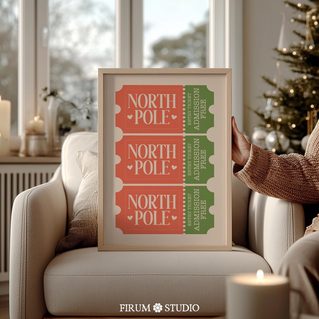 North Pole Entry Ticket Printable Wall Art, Cute Quirky Christmas ...