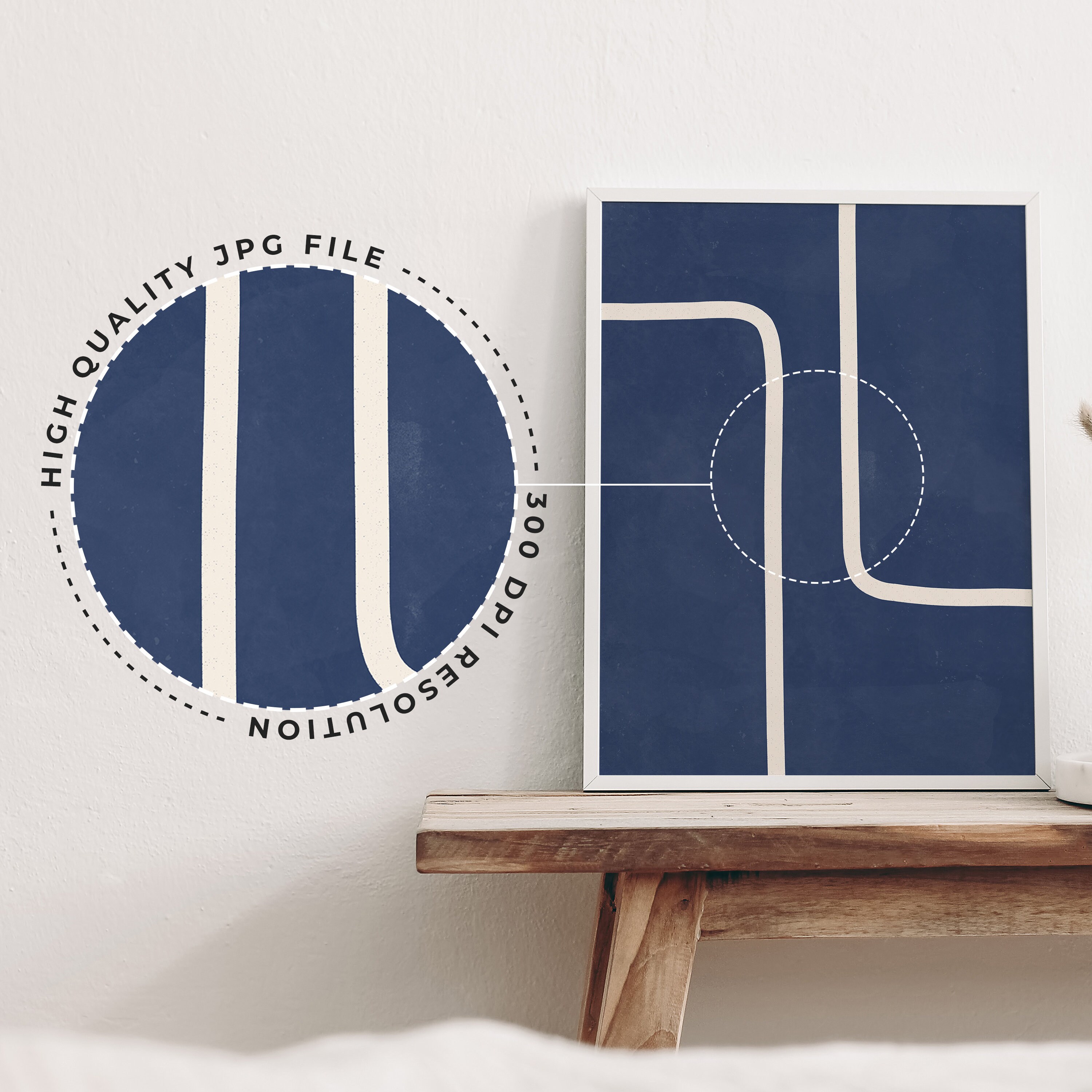 Navy Blue Wall Art Minimalist Lines Art Downloadable Print | Etsy