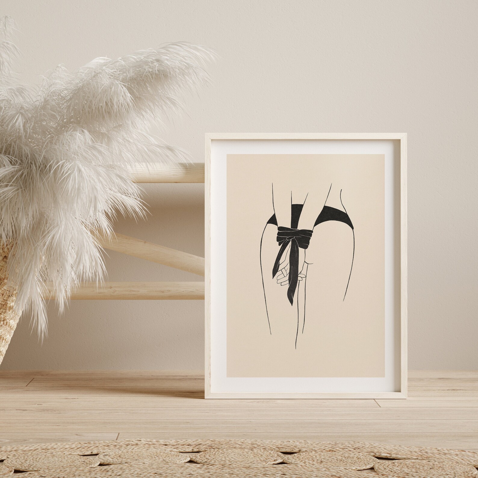 Woman Body Line Art Beige Wall Art Bondage Art Print - Etsy