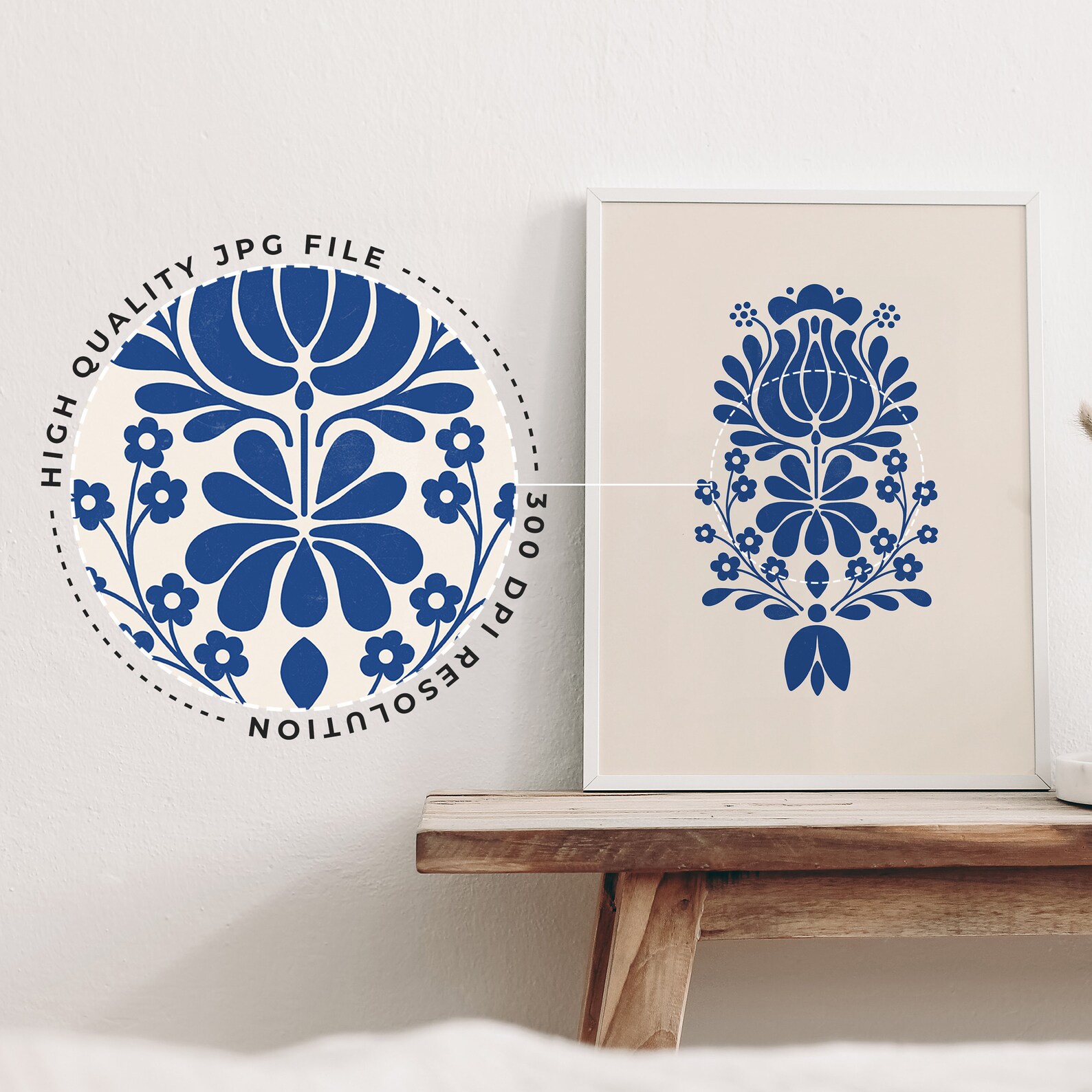 Blue and Beige Print Scandinavian Folk Art Digital Print | Etsy