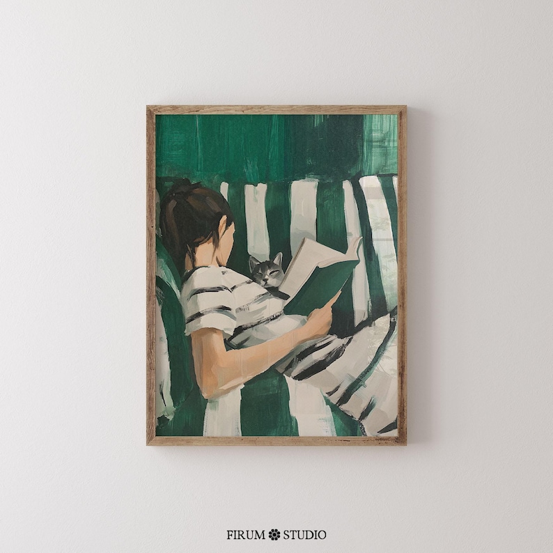 Reading Woman Printable Wall Art – Emerald Green Book Lover Art Poster ...