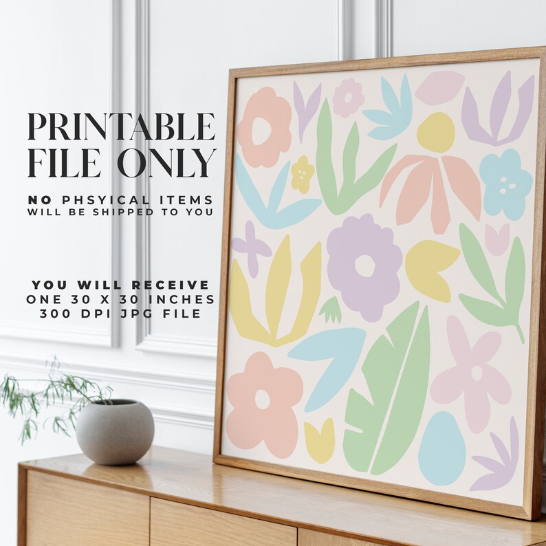 Abstract Botanical Square Wall Art Danish Pastel Decor Boho - Etsy