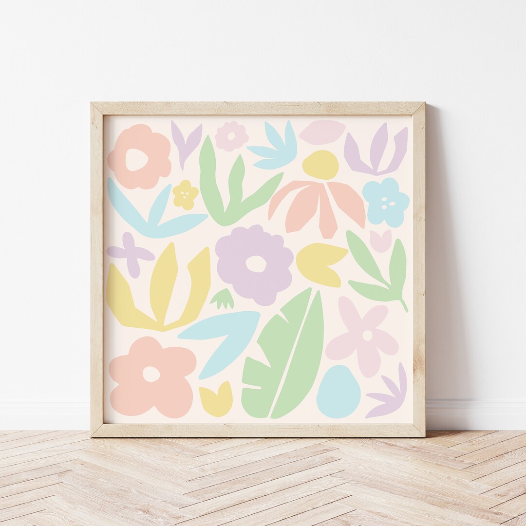 Abstract Botanical, Square Wall Art, Danish Pastel Decor, Boho ...