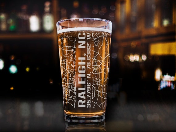 Raleigh Map Pint Glass Raleigh Map Glasses City Map Pint | Etsy