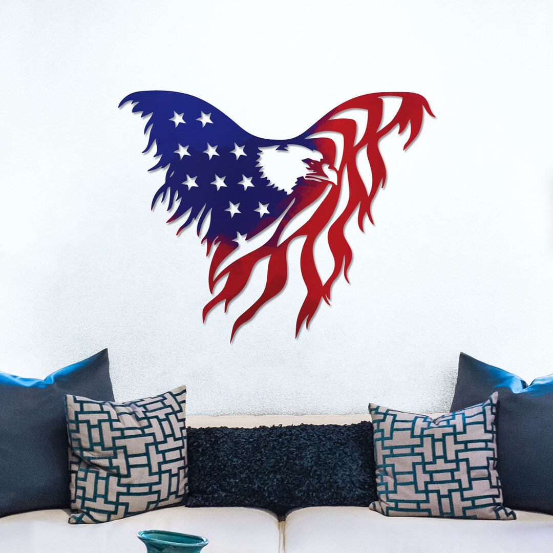 Metal US Flag With Eagle Wall Art, Eagle Wall Decor, Eagle Metal Sign ...