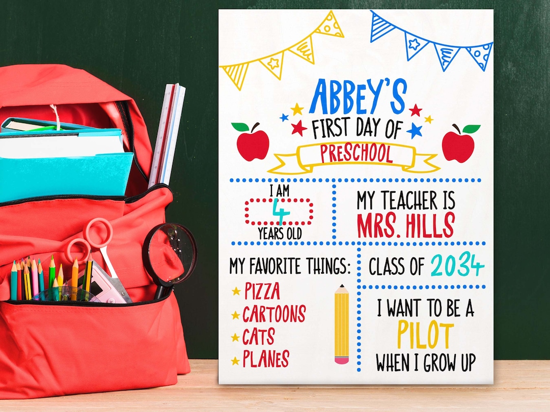 Back to School Sign, First Day of School Sign, Kindergarten, Preschool ...