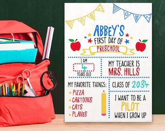 Back to School Sign, First Day of School Sign, Kindergarten, Preschool ...