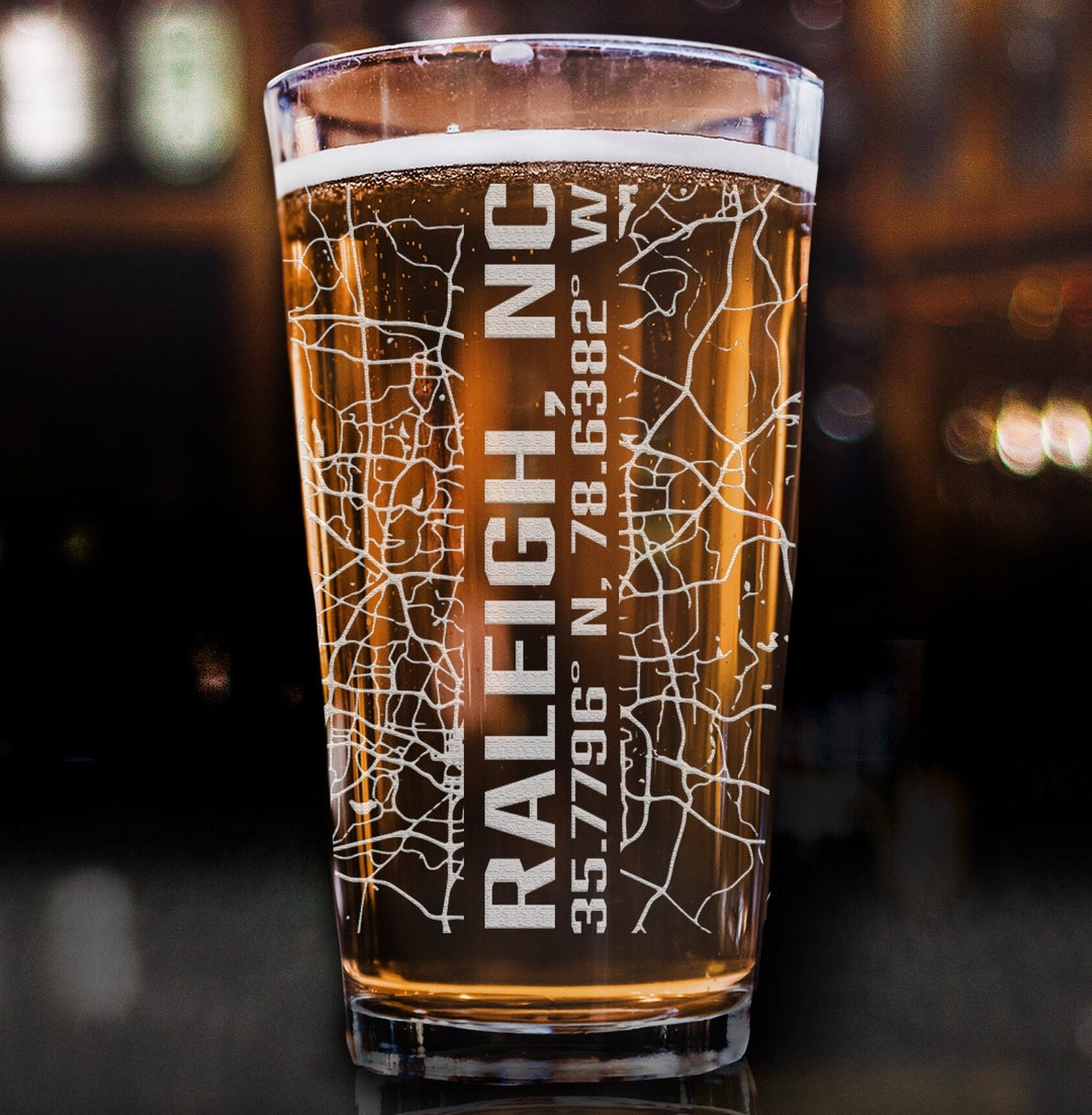 Raleigh Map Pint Glass, Raleigh Map Glasses, City Map Pint Glass, City ...