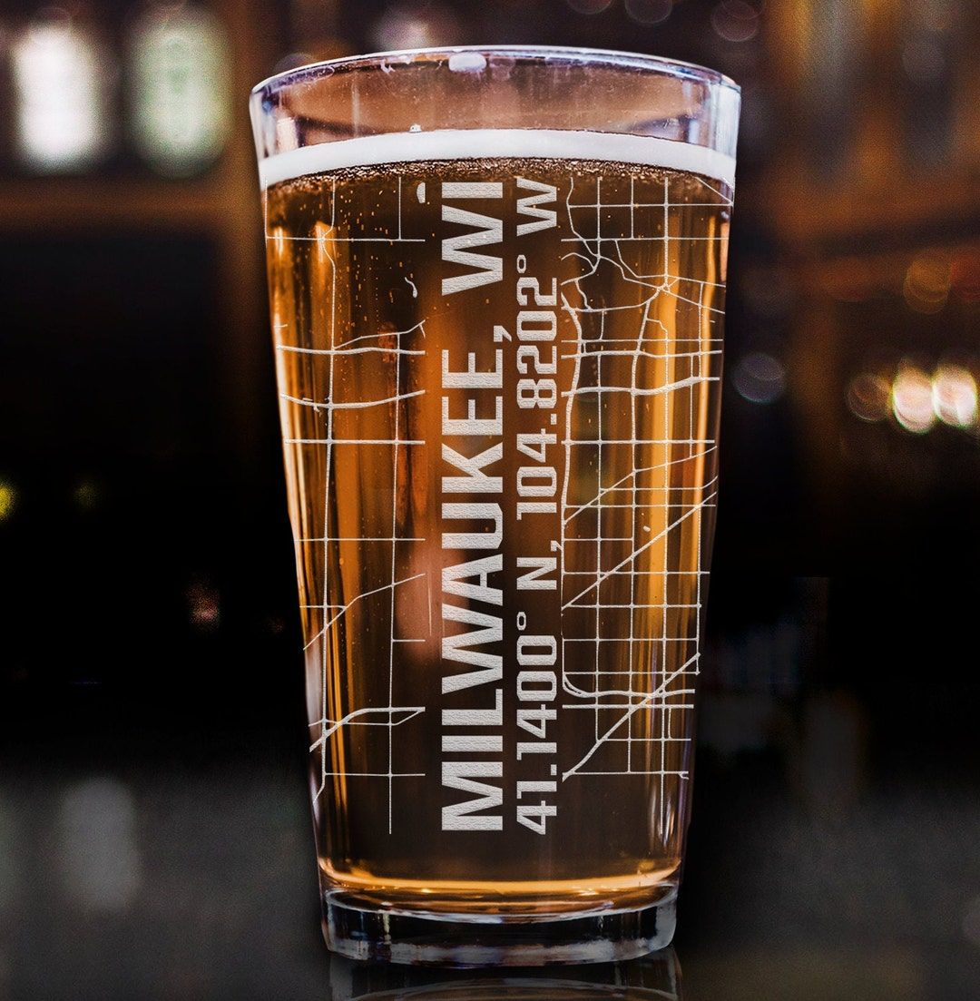 Milwaukee Map Pint Glass, Milwaukee Map Glasses, City Map Pint Glass ...