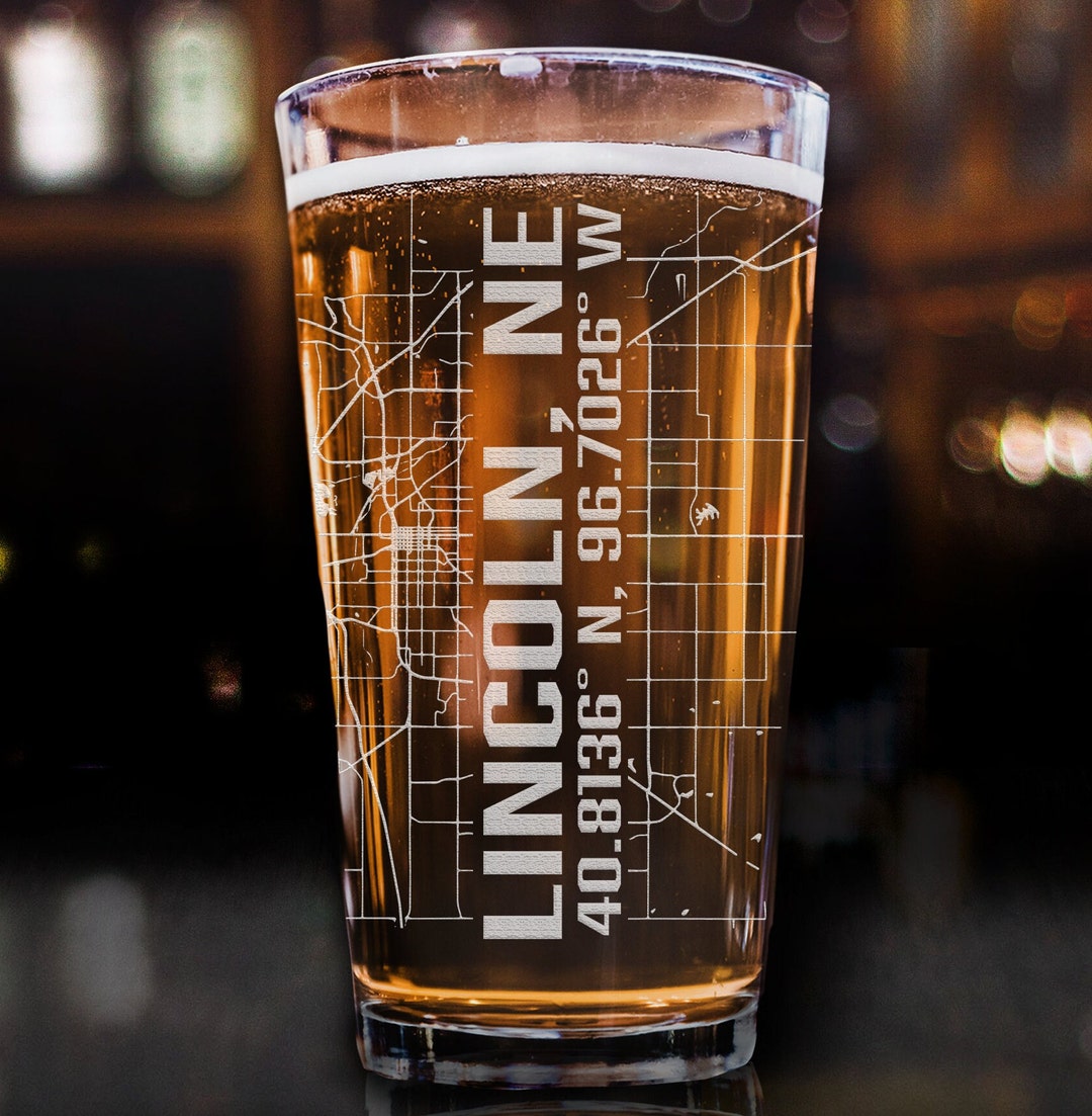 Lincoln Map Pint Glass, Lincoln Map Glasses, City Map Pint Glass, City ...