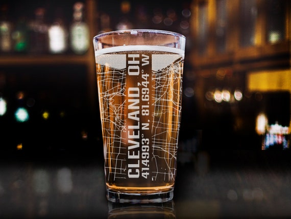 Cleveland Map Pint Glass Cleveland Map Glasses City Map Pint | Etsy
