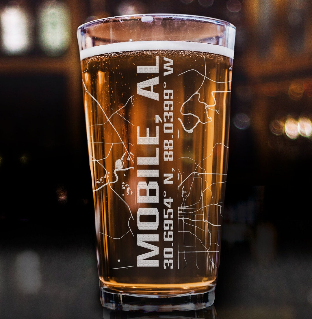 Mobile Map Pint Glass, Mobile Map Glasses, City Map Pint Glass, City ...