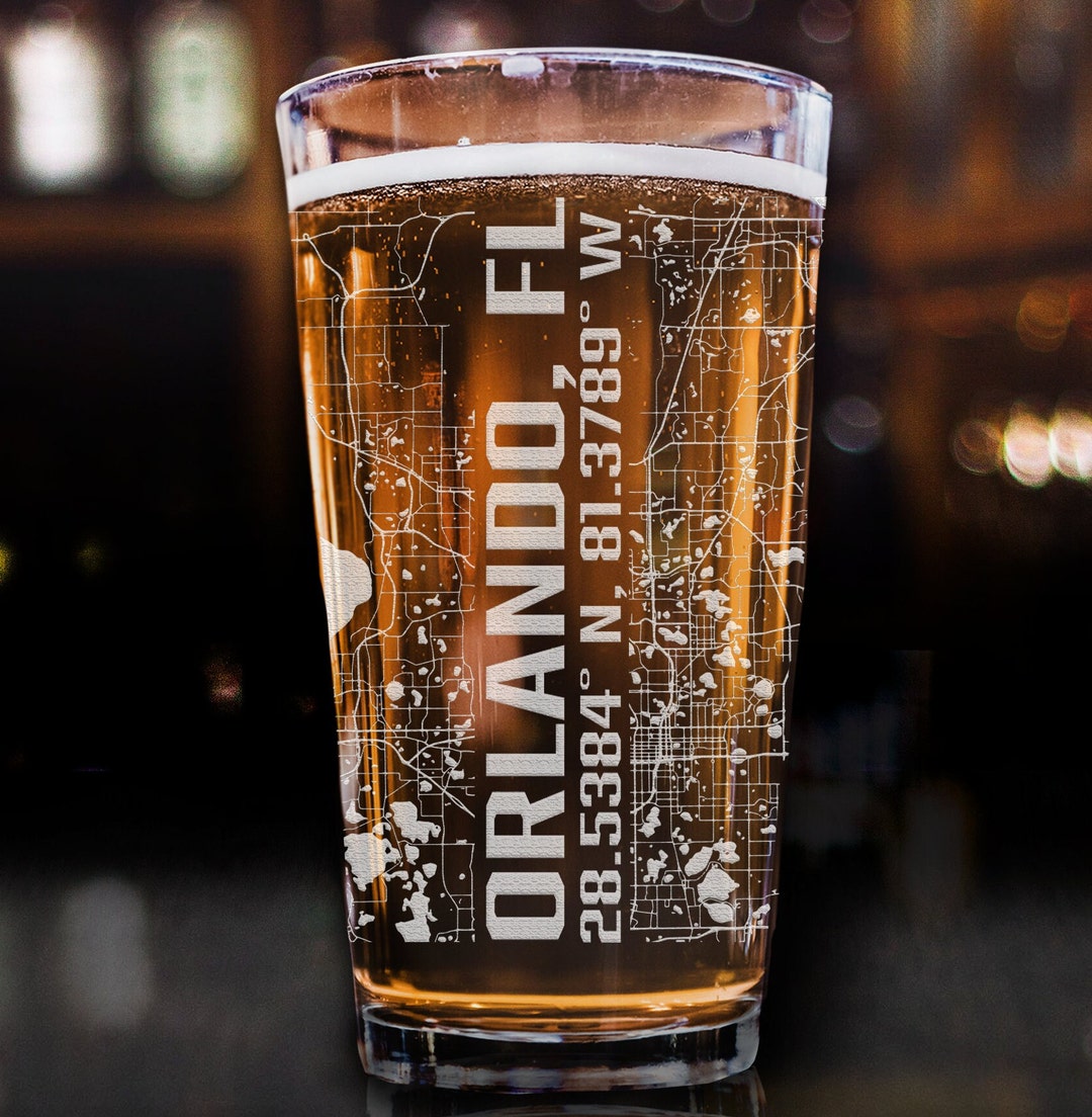 Orlando Map Pint Glass, Orlando Map Glasses, City Map Pint Glass, City ...