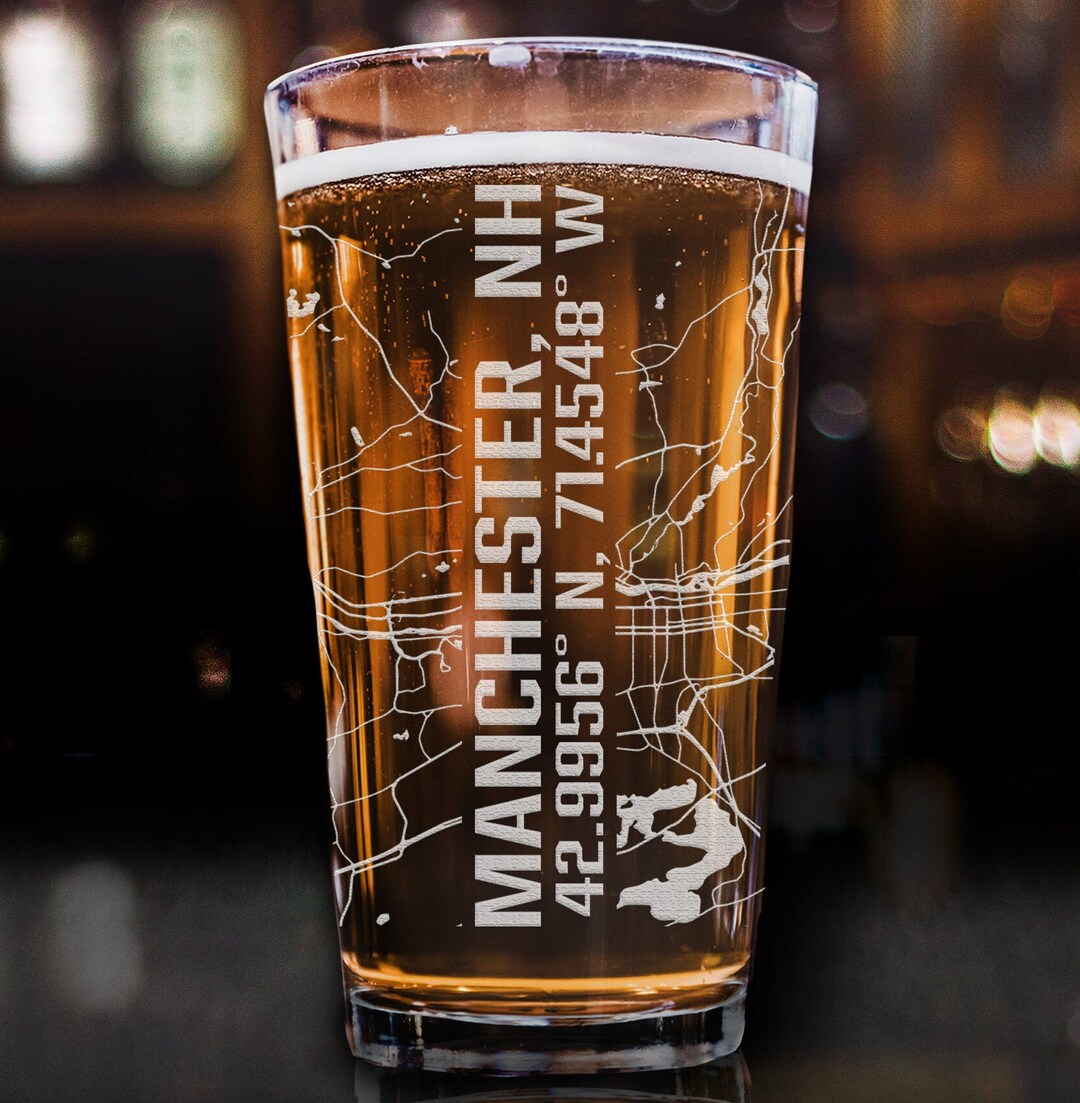 Manchester Map Pint Glass, Manchester Map Glasses, City Map Pint Glass ...