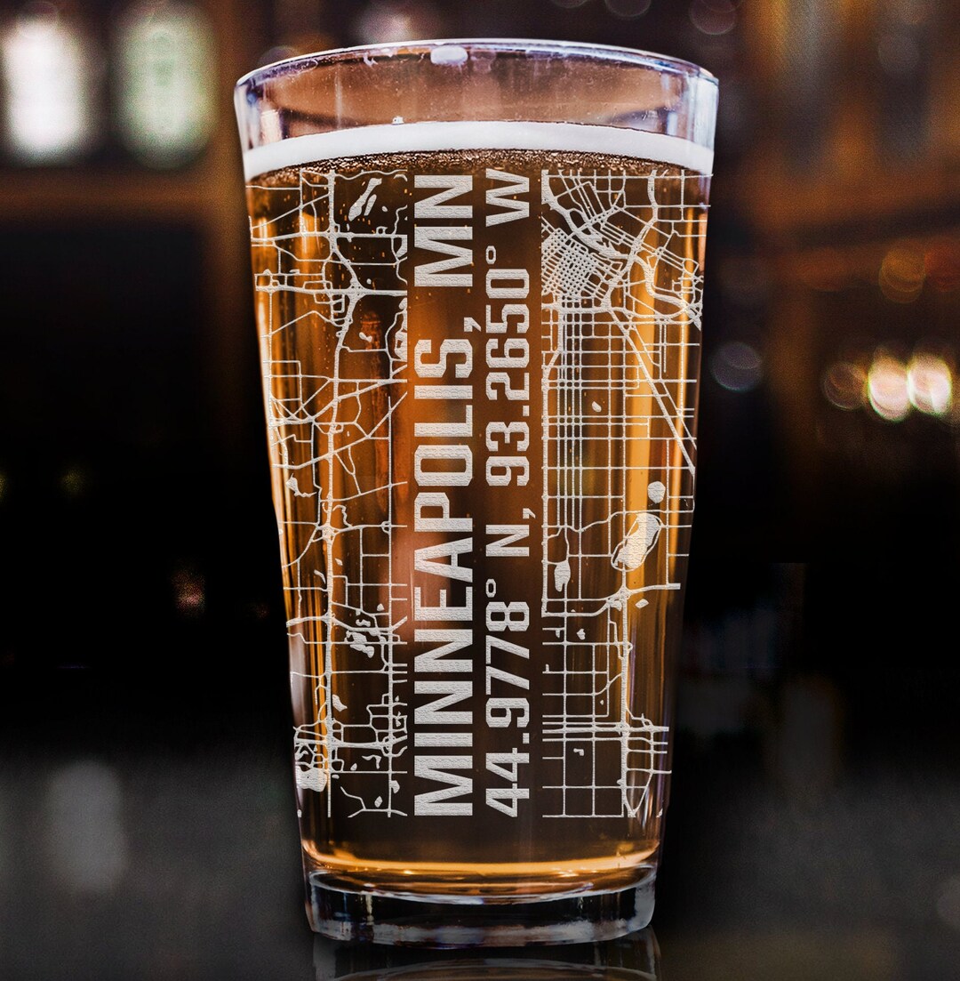 Minneapolis Map Pint Glass, Minneapolis Map Glasses, City Map Pint ...