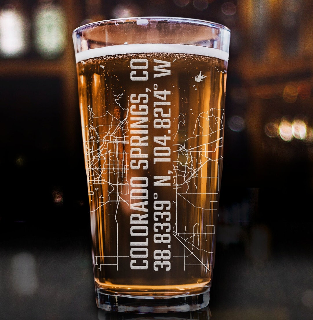 Colorado Springs Map Pint Glass, Colorado Springs Map Glasses, City Map ...