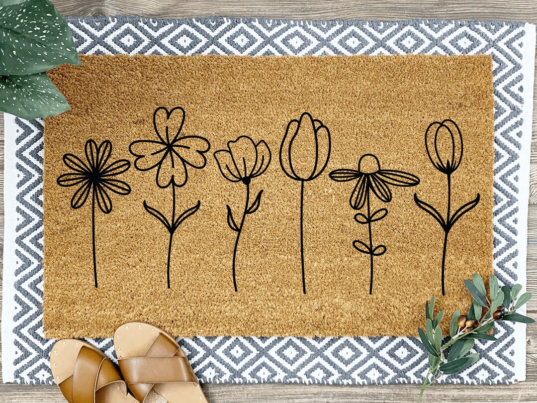 Flowers Welcome Mat, Welcome Doormats, Housewarming Gift, Home Decor ...