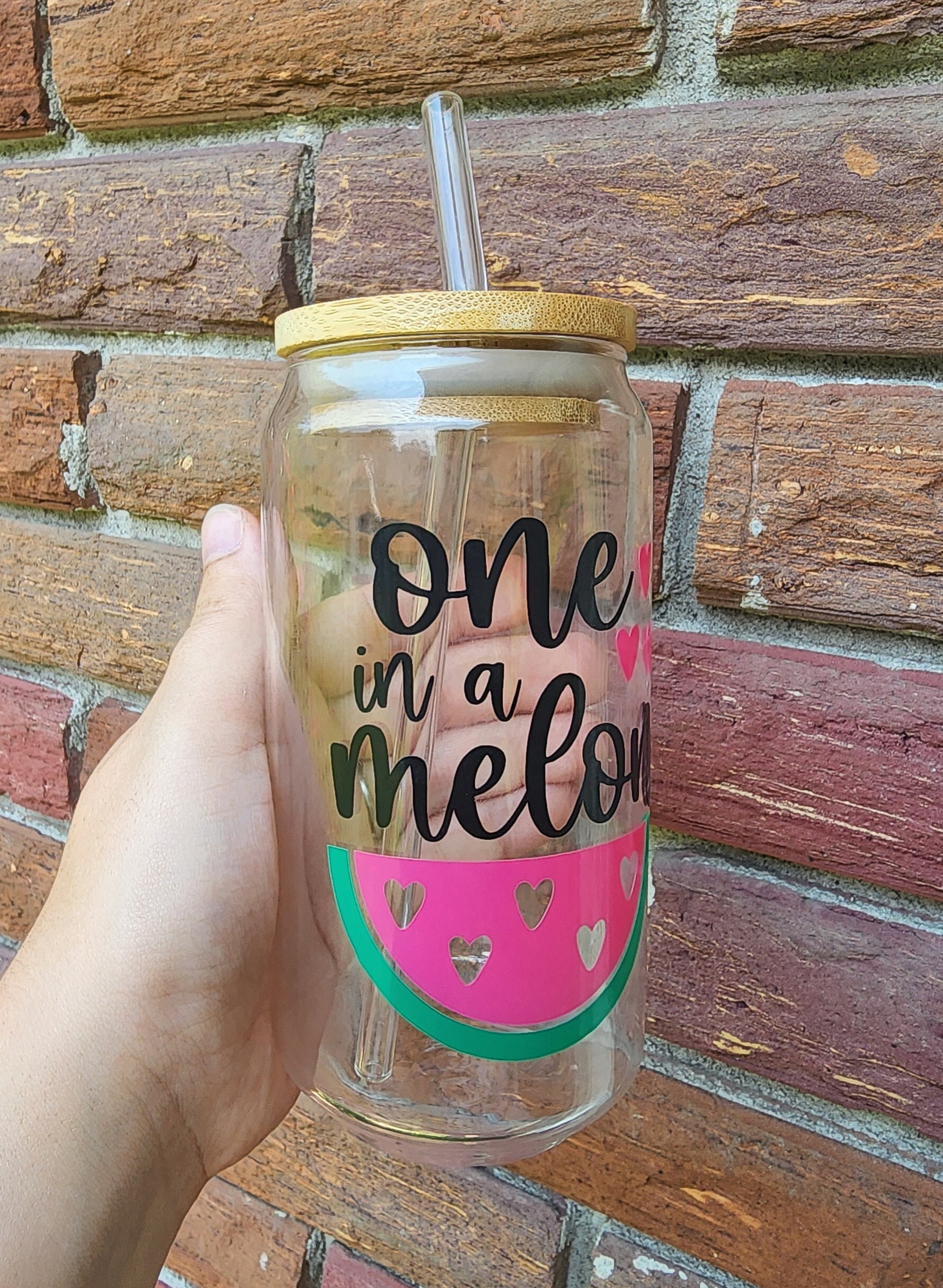 One in A Melon Glass Can//custom Glass Cup//summer Cup - Etsy