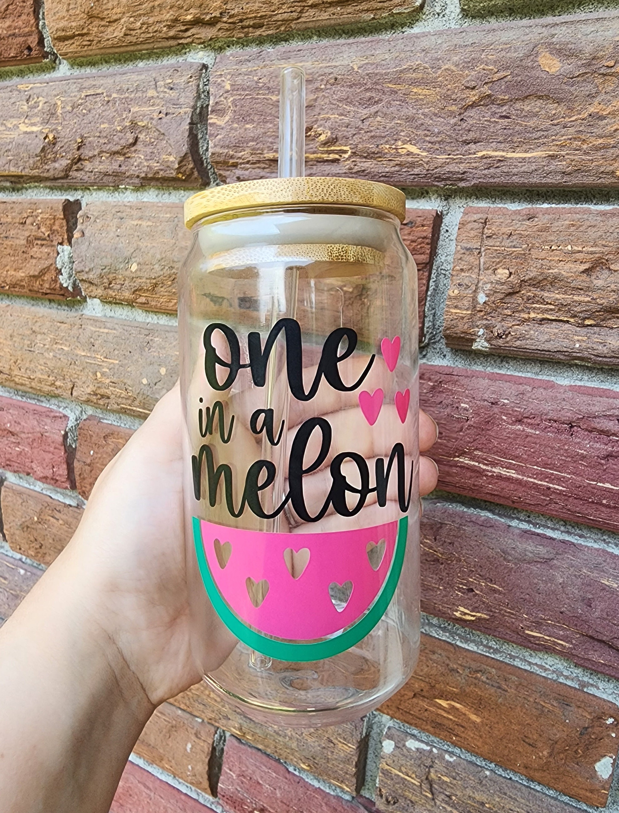 One in A Melon Glass Can//custom Glass Cup//summer Cup - Etsy