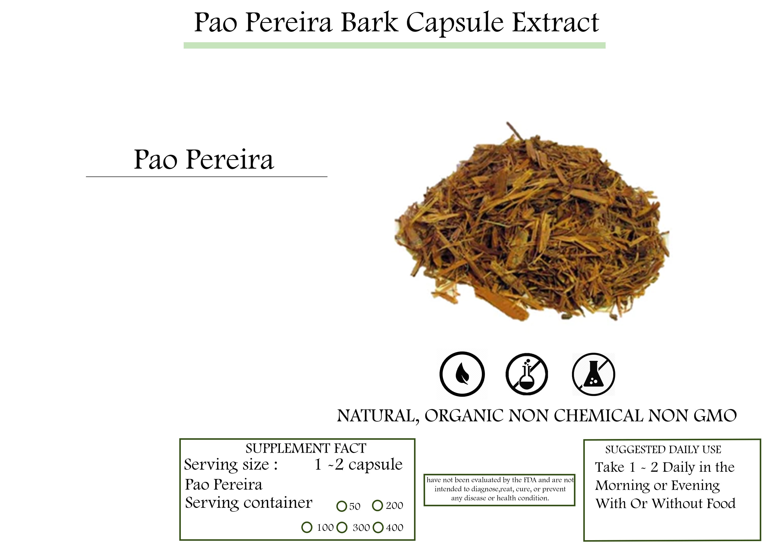Organic Pao Pereira Bark Capsule Extract 500mg Geissospermum Vellosii ...