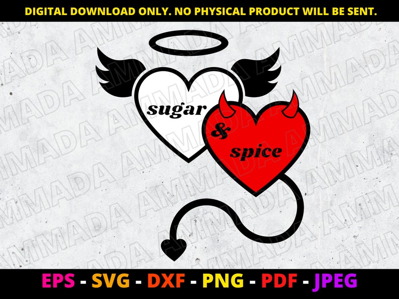 Sugar Spice Hearts SVG, Angel Heart SVG, Devil Heart SVG, Red and White Svg, Instant Download ...