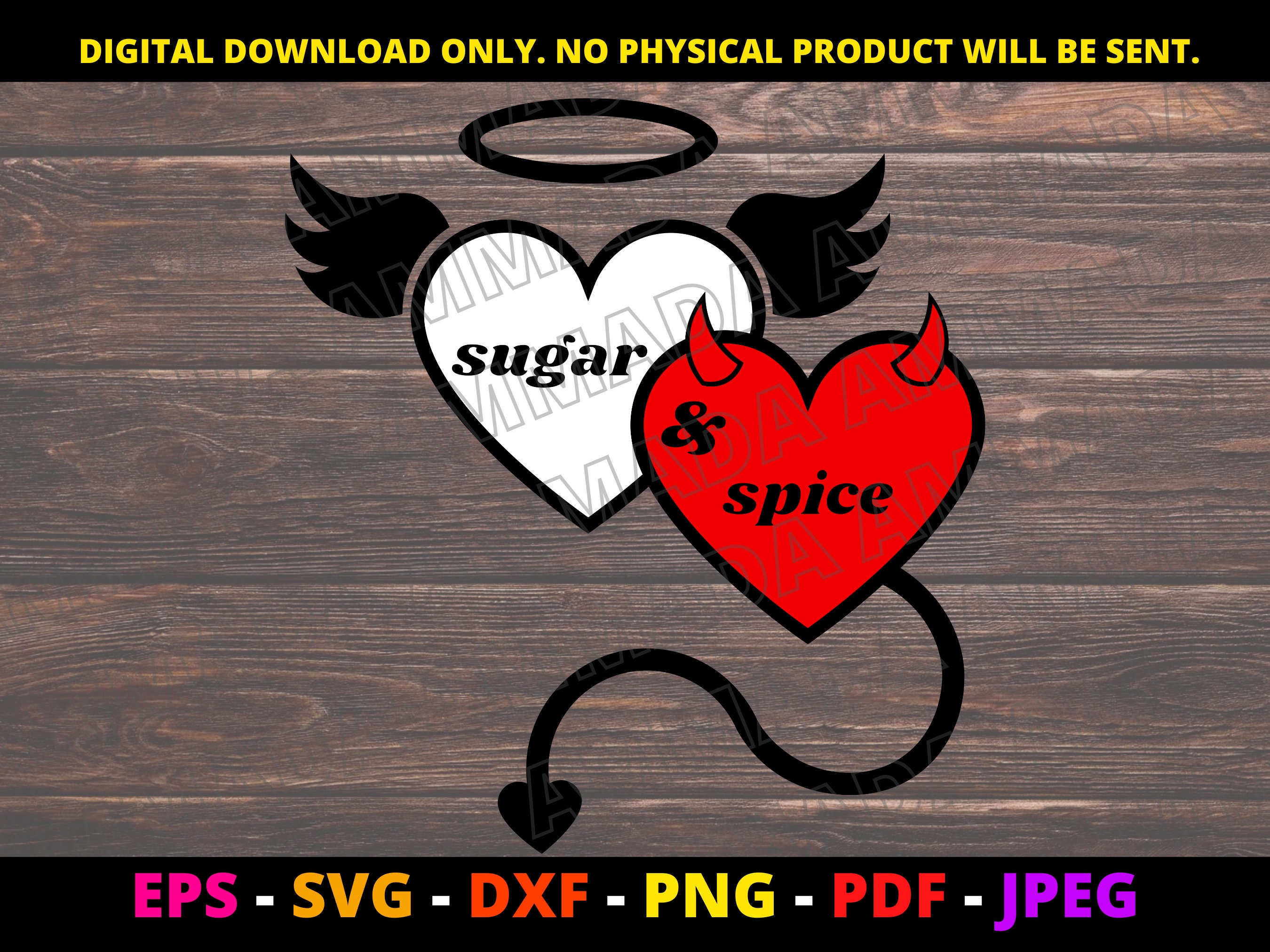 Sugar Spice Hearts SVG, Angel Heart SVG, Devil Heart SVG, Red and White ...