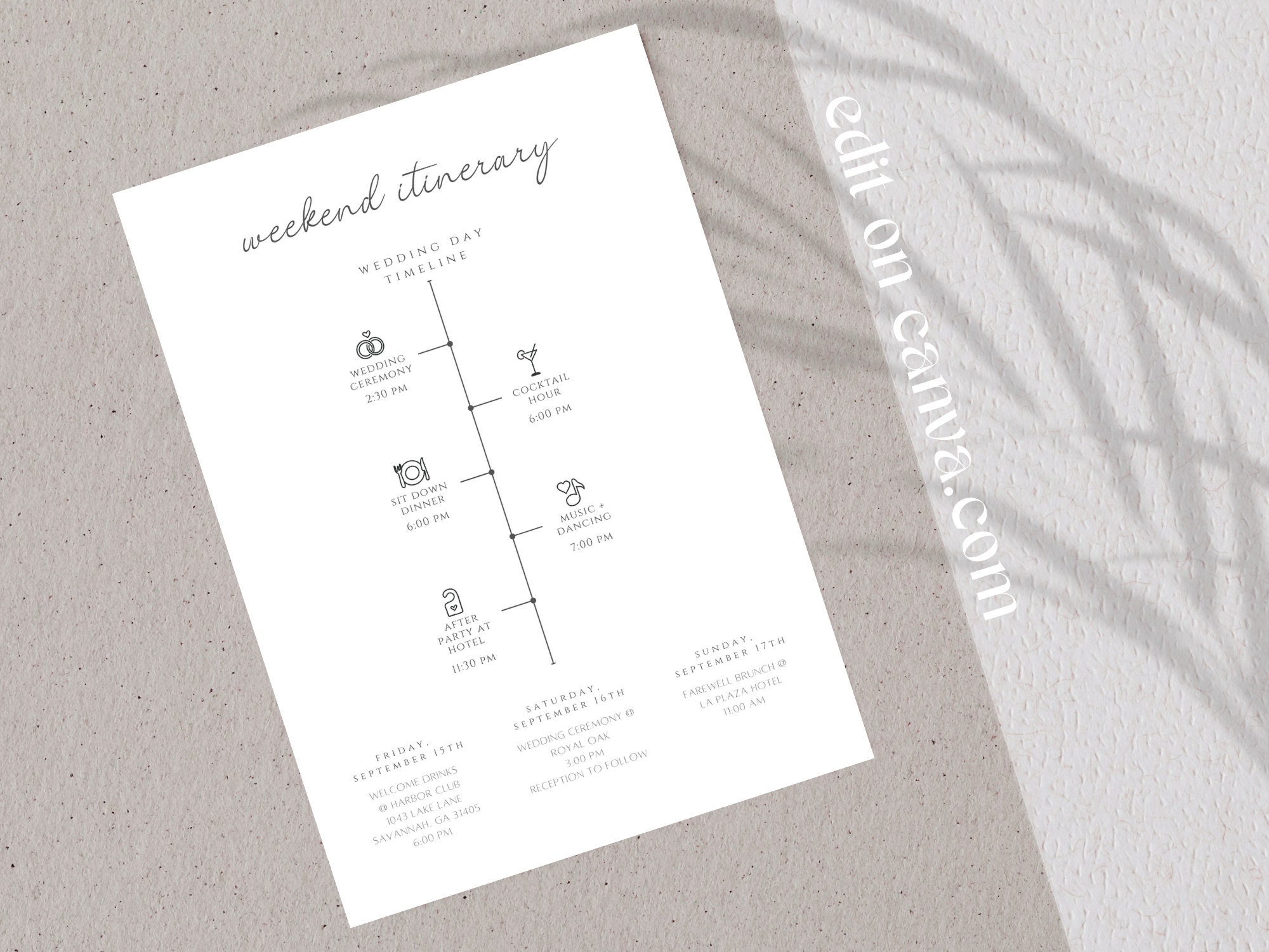 Wedding Day Timeline Template, Wedding Weekend Itinerary, Event ...