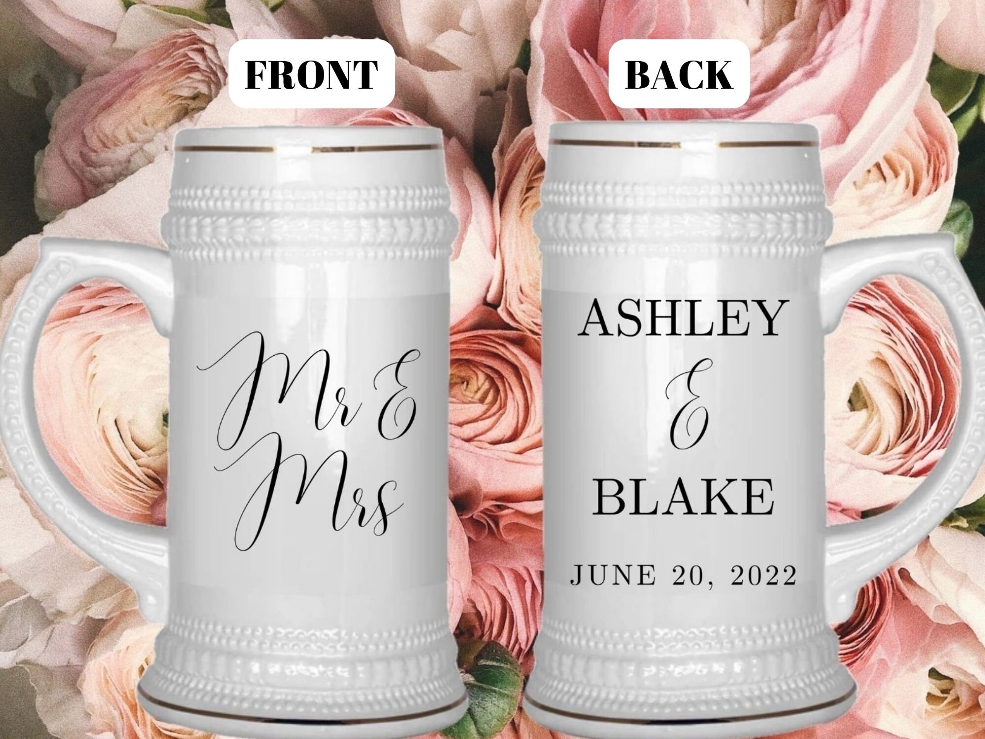 Custom Wedding Beer Stein, Personalized Wedding Cups, 22oz Ceramic Beer ...