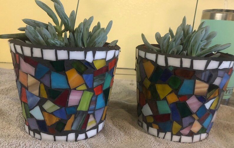 Mosaic Scattered Rainbow Small Stained Glass Planter - Etsy