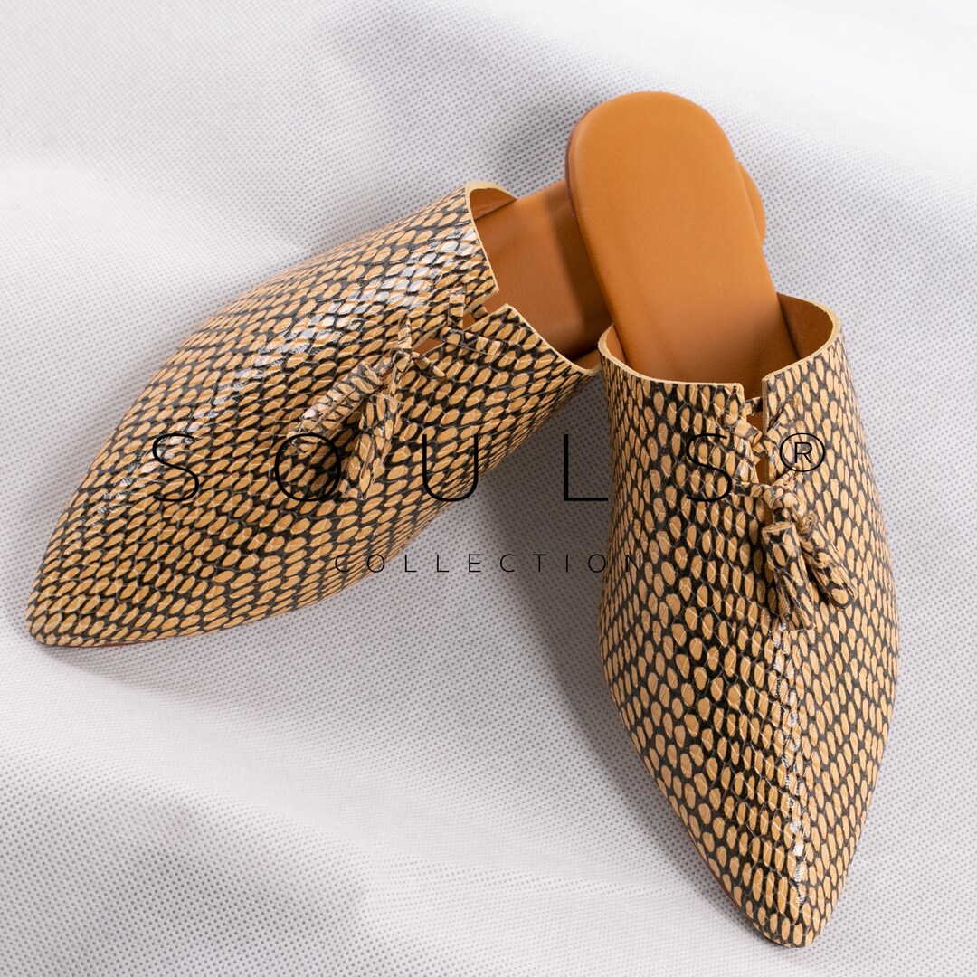 Leather Mules Handmade Morocco Mules Brown Snake Color Slip - Etsy