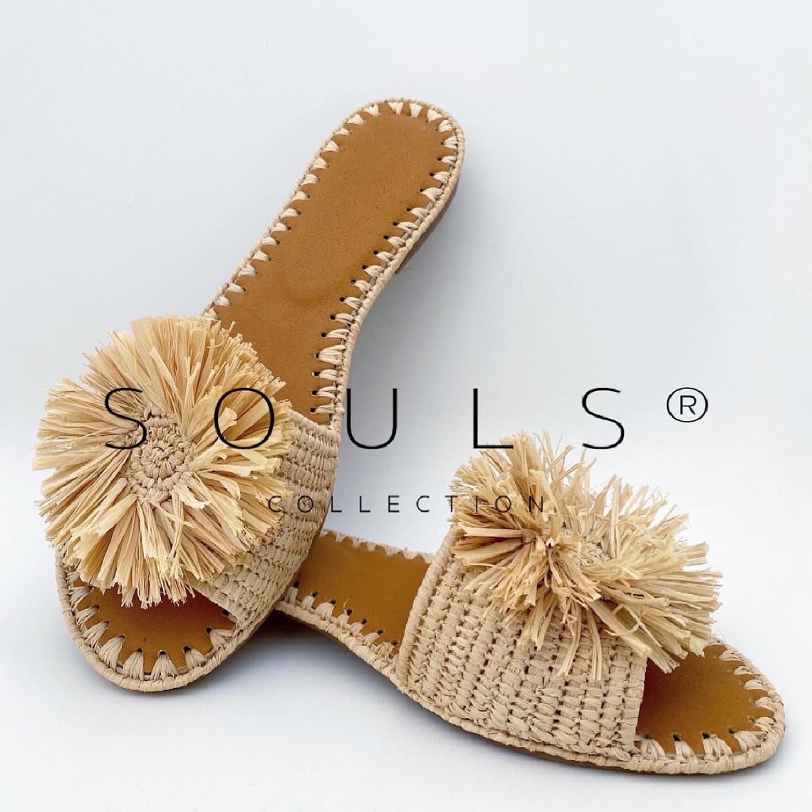 Raffia Sandals, Raffia Leather Shoes, Handmade Slippers, Summer Mules ...