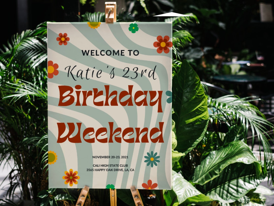 Retro Floral Birthday Welcome Sign Event Signage Sign - Etsy