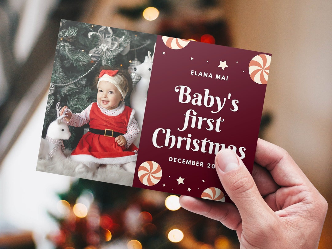 Baby First Christmas Card Template Editable Baby (Instant Download) - Etsy